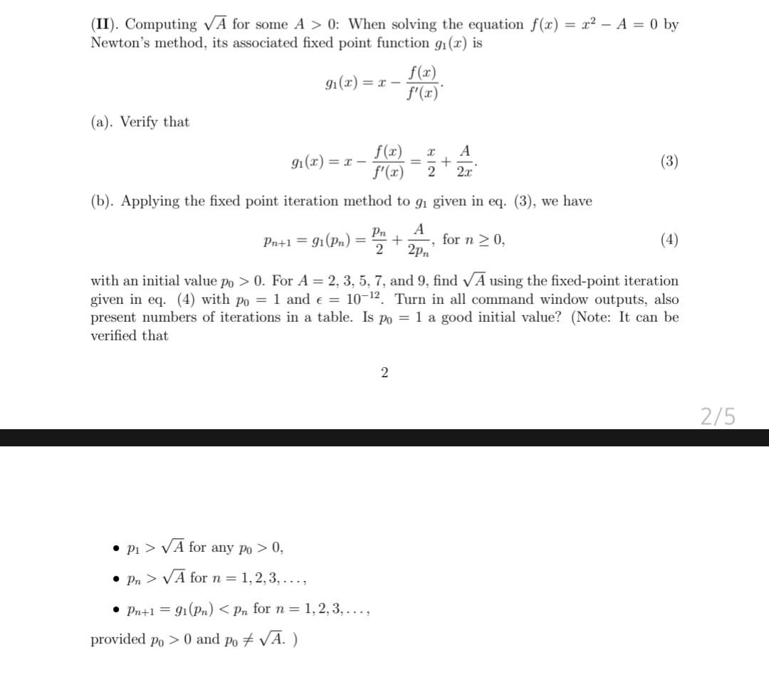 Solved (II). Computing A for some A>0 : When solving the | Chegg.com