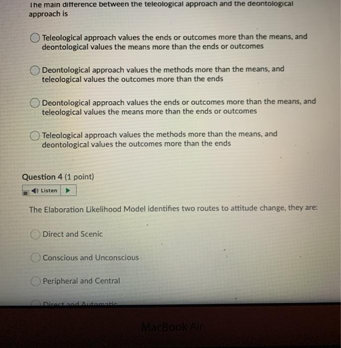 Solved The main difference between the teleological approach | Chegg.com