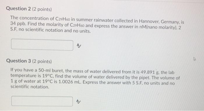 Solved Question 2 (2 points) The concentration of C29H60 in | Chegg.com