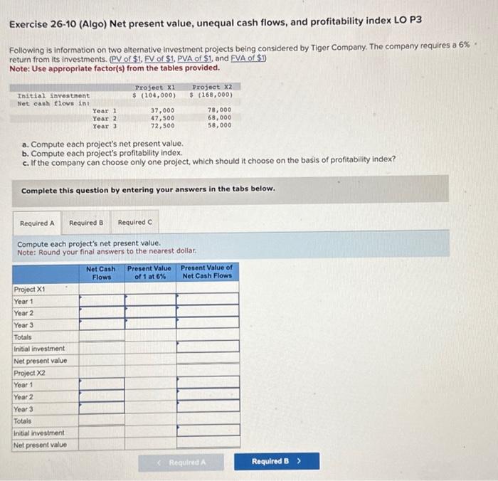 Solved Exercise 26-10 (Algo) Net present value, unequal cash | Chegg.com