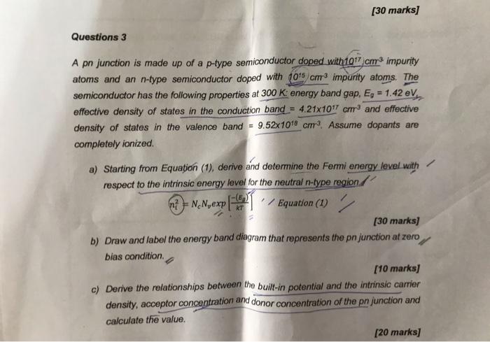 Solved Questions 3 A pn junction is made up of a p-type | Chegg.com