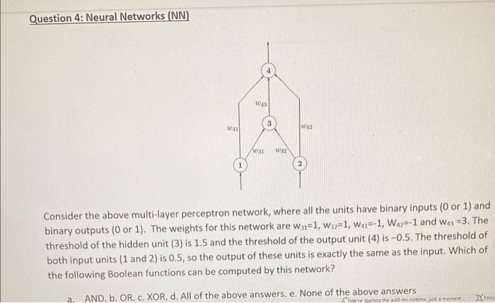 Solved Question 4: Neural Networks (NN) Consider the above | Chegg.com