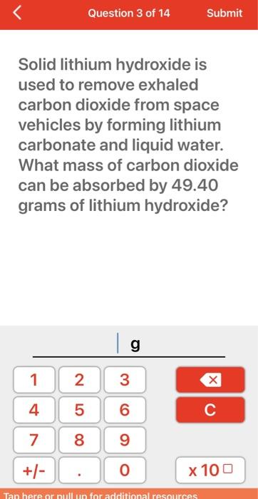 Solved Solid lithium hydroxide is used to remove exhaled | Chegg.com