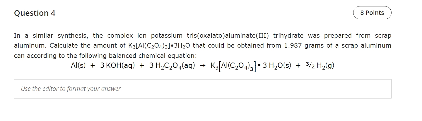 Solved Question 4In a similar synthesis, the complex ion | Chegg.com