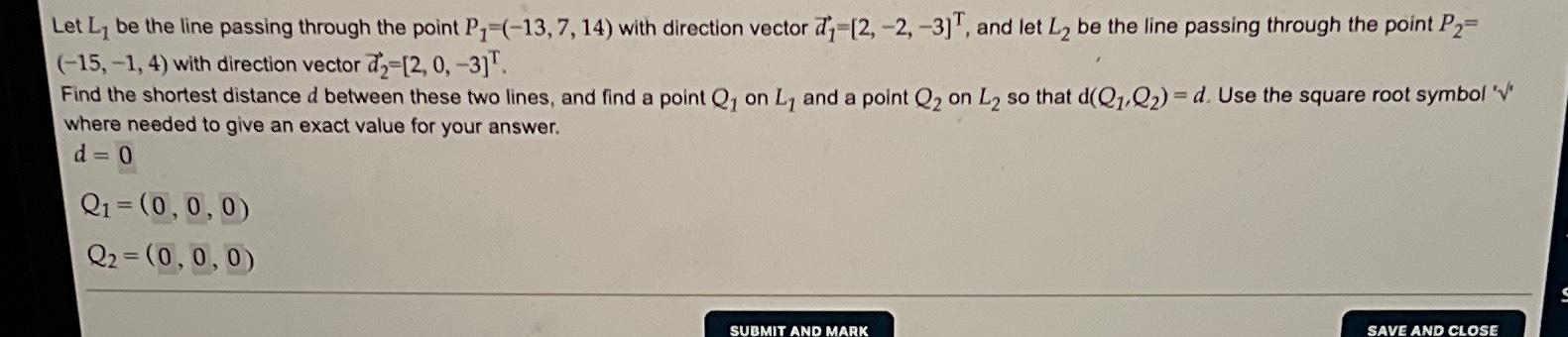 Solved Let L1 ﻿be the line passing through the point | Chegg.com
