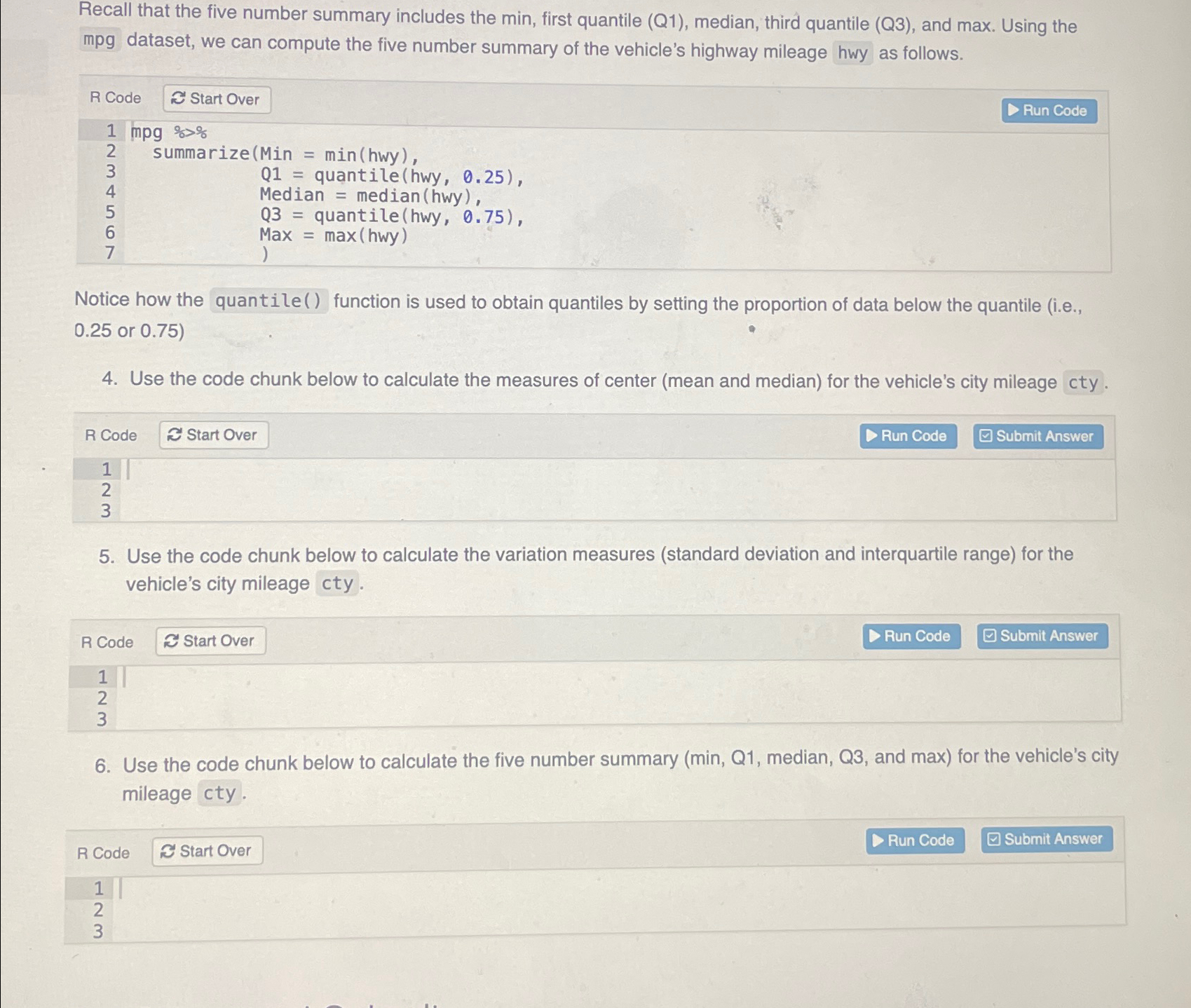 Solved Recall that the five number summary includes the min, | Chegg.com
