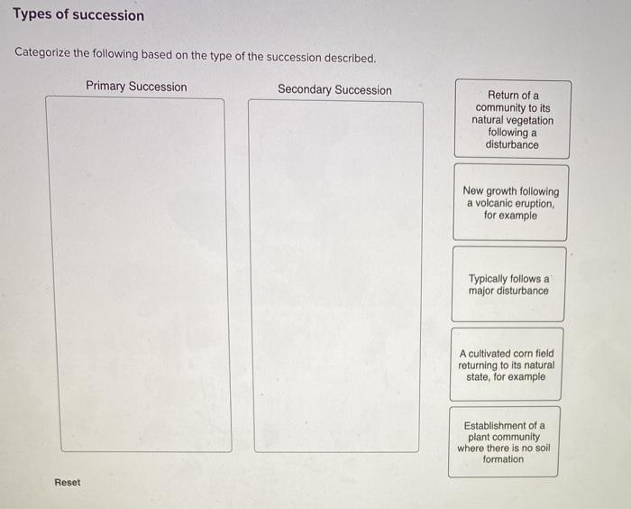Solved Types of succession Categorize the following based on | Chegg.com