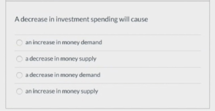 Solved A decrease in investment spending will cause an | Chegg.com