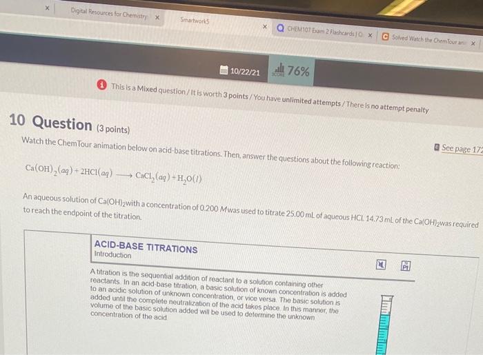 Digital Resources for Chemistry X Smartworks CHEM 107 | Chegg.com