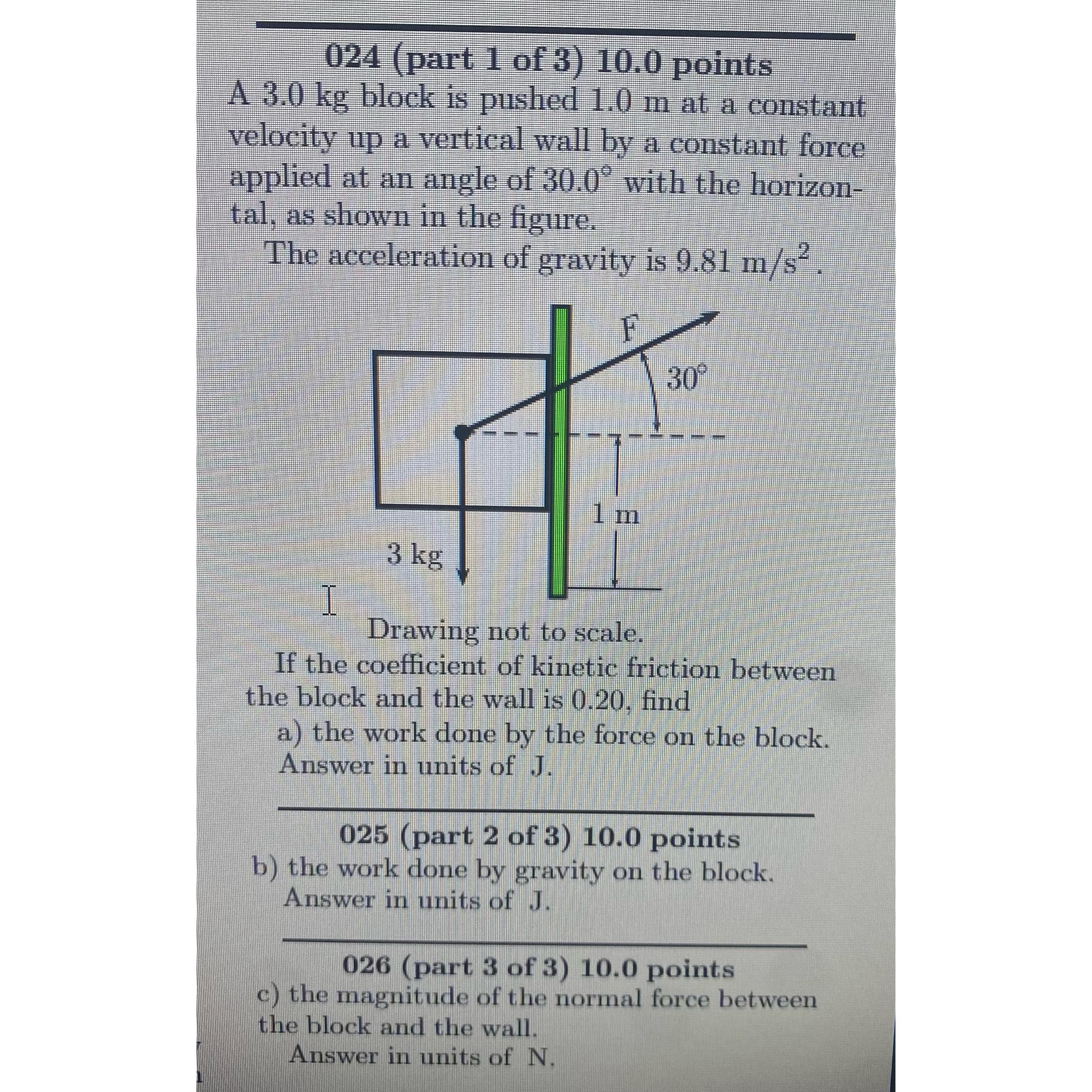 Solved 024 (part 1 ﻿of 3 ) 10.0 ﻿pointsA 3.0kg ﻿block is | Chegg.com