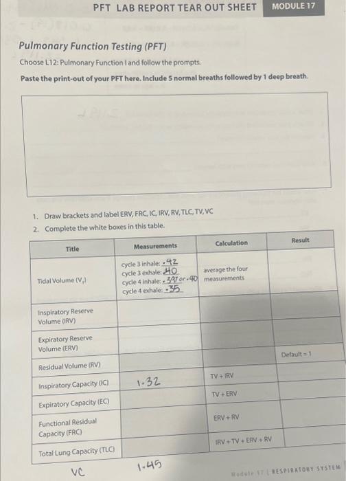 Solved Pulmonary Function Testing (PFT) Choose L12: | Chegg.com