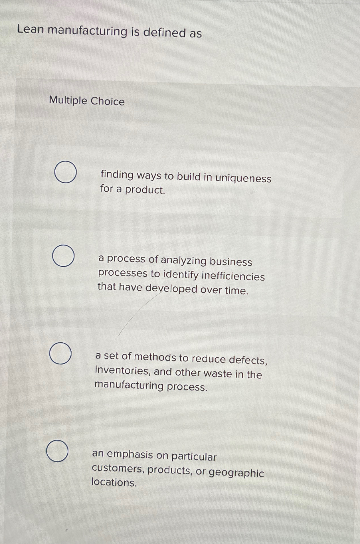 Solved Lean manufacturing is defined asMultiple | Chegg.com