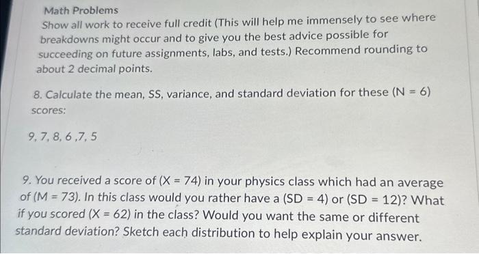 Solved Math Problems Show all work to receive full credit | Chegg.com