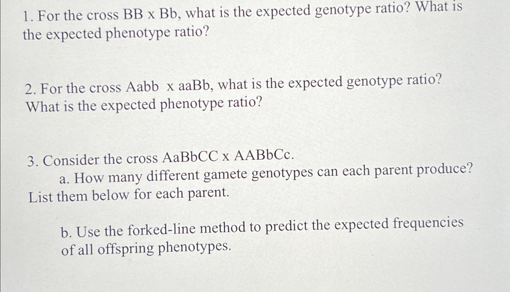 Solved For the cross BB×Bb, ﻿what is the expected genotype | Chegg.com