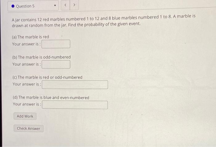Solved > Question 5 Ajar contains 12 red marbles numbered 1 | Chegg.com