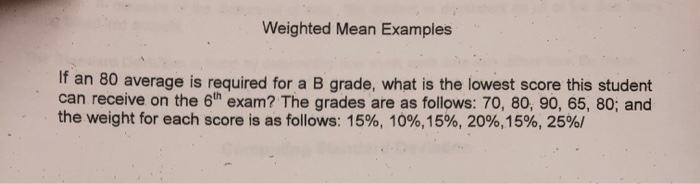 Solved Weighted Mean Examples If an 80 average is required | Chegg.com