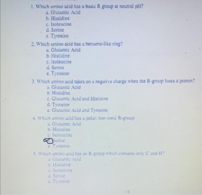 Solved 1. Which amino acid has a basic R group at neutral | Chegg.com