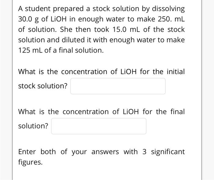 Solved A student prepared a stock solution by dissolving | Chegg.com