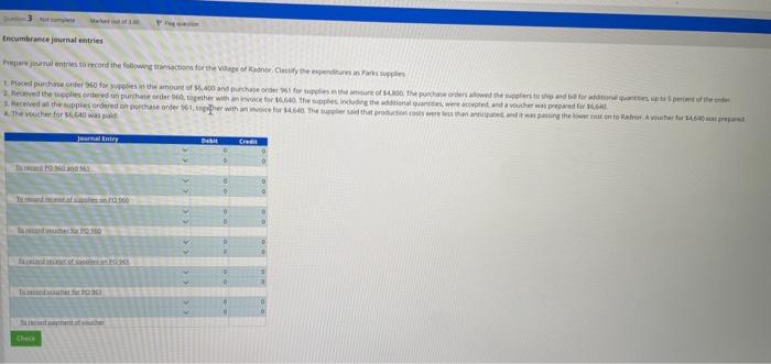 Solved Encumbrance journal entriesPrepare journal entries to | Chegg.com