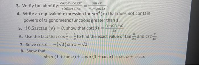 Solved sin 2x -1-cos 2x 3. Verify the identity: cos5x-cos3x | Chegg.com