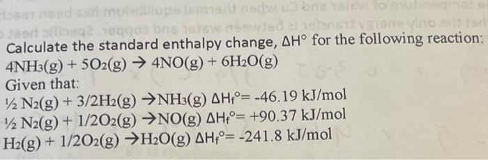 Solved Calculate the standard enthalpy change, AH° for the | Chegg.com