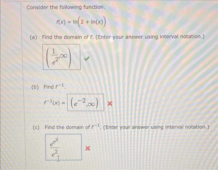 Solved Consider the following function. f(x)=ln(2+ln(x)) (a) | Chegg.com