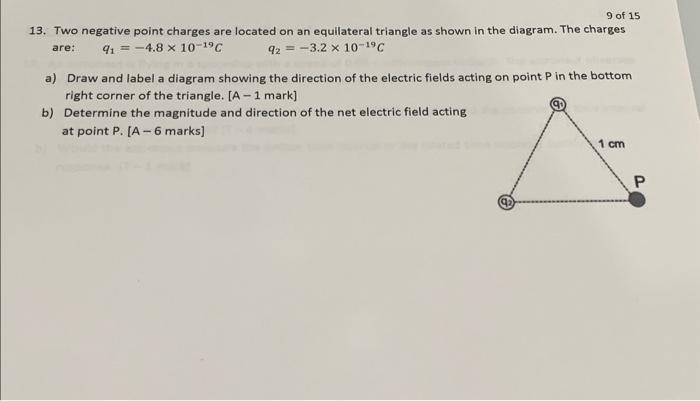 Solved 9 of 15 13. Two negative point charges are located on | Chegg.com