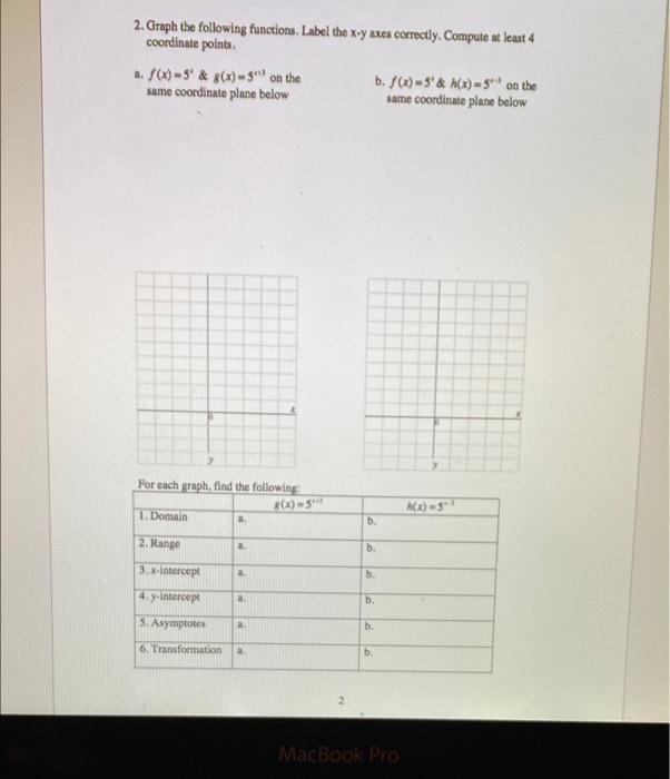 Solved 2. Graph the following functions, Label the x-y axes | Chegg.com