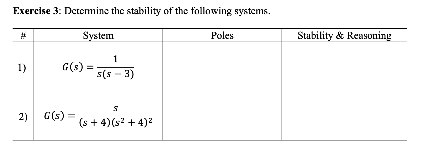 Solved Exercise 3: Determine the stability of the following | Chegg.com