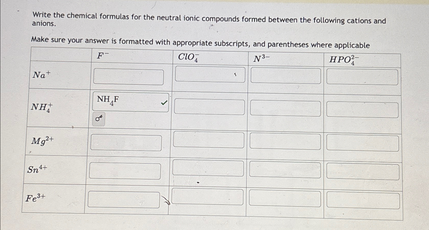 Solved Write the chemical formulas for the neutral ionic | Chegg.com