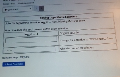 Solved Score: 1840,2040 ﻿answered Solving Logarithmic | Chegg.com
