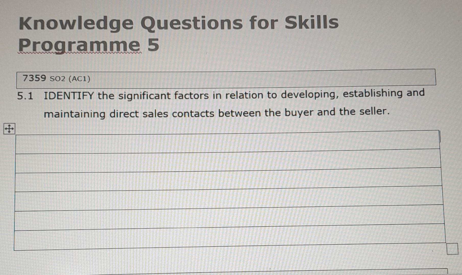 Solved Knowledge Questions for Skills Programme 5 7359 SO2 | Chegg.com