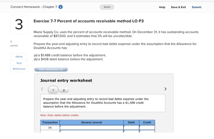 Solved Connect Homework - Chapter 7 A Saved Help Save & | Chegg.com