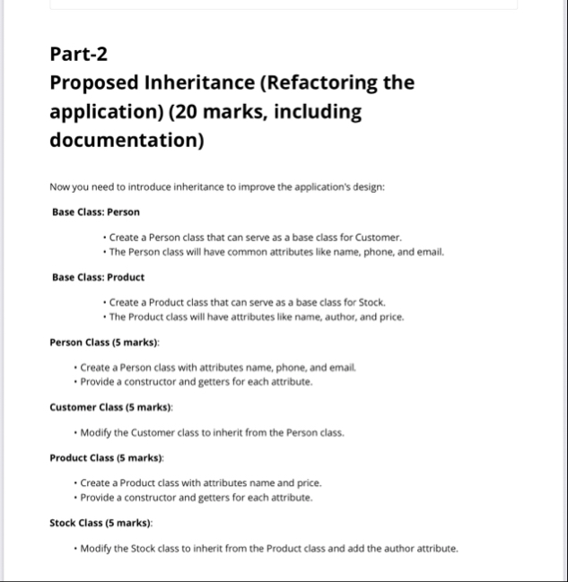 Solved Part-2Proposed Inheritance (Refactoring the | Chegg.com