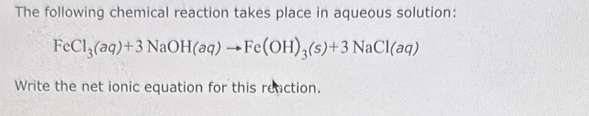 Solved The following chemical reaction takes place in | Chegg.com