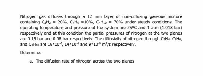 Solved Nitrogen gas diffuses through a 12 mm layer of | Chegg.com
