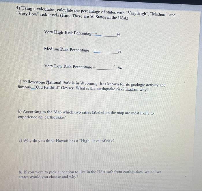Solved 4) Use the "USGS Ranking - Risk Levels" below the map | Chegg.com