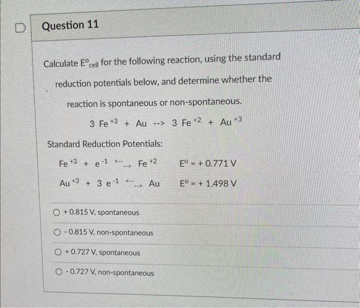 Solved Calculate Ecell 0 for the following reaction, using | Chegg.com