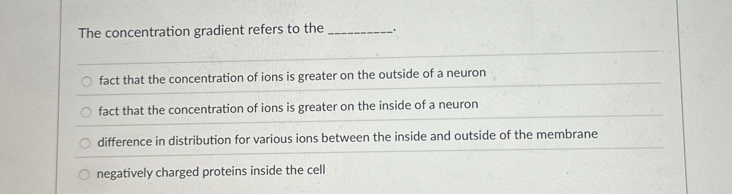 Solved The concentration gradient refers to the q,fact that | Chegg.com
