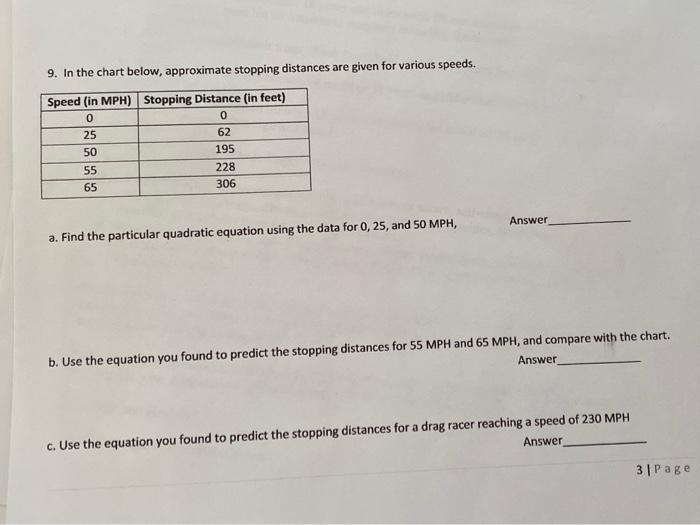 Solved 9. In the chart below, approximate stopping distances | Chegg.com