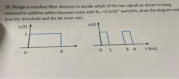 Solved 10. Design a matched filter detector to decide which | Chegg.com