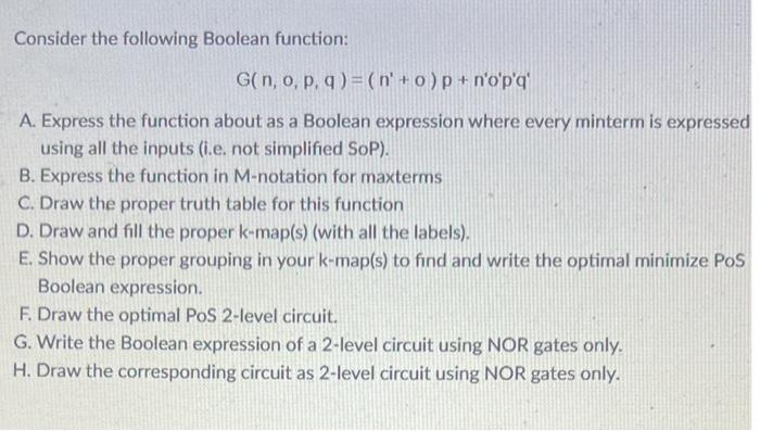 Solved Consider the following Boolean function: | Chegg.com