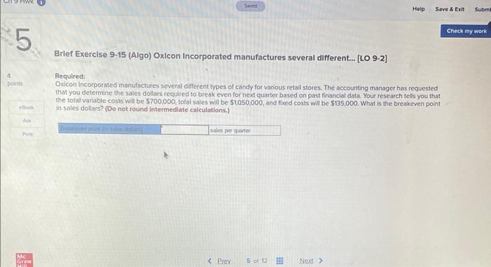Solved Brlef Exerclse 9-15 (Algo) Oxicon Incorporated | Chegg.com