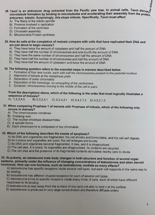 Solved 28. Taxol is an anticancer drug extracted from the | Chegg.com