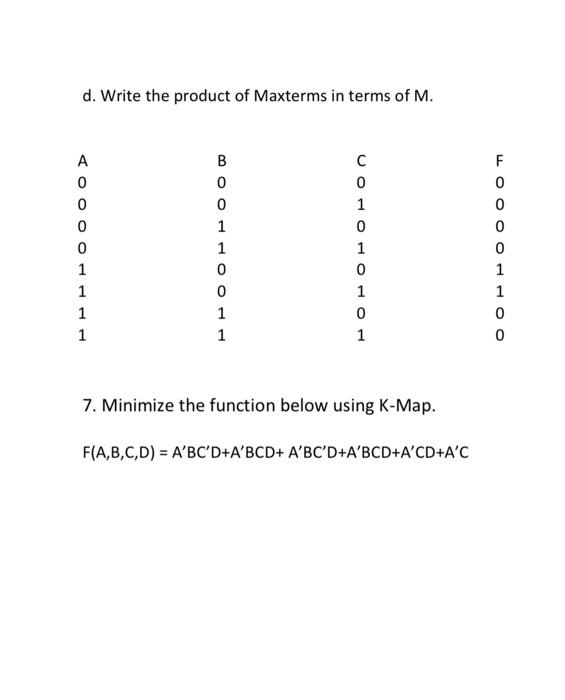 Solved d. Write the product of Maxterms in terms of M. 7. | Chegg.com