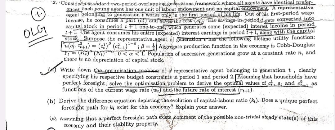 2. Consider a standard two-period overlapping | Chegg.com