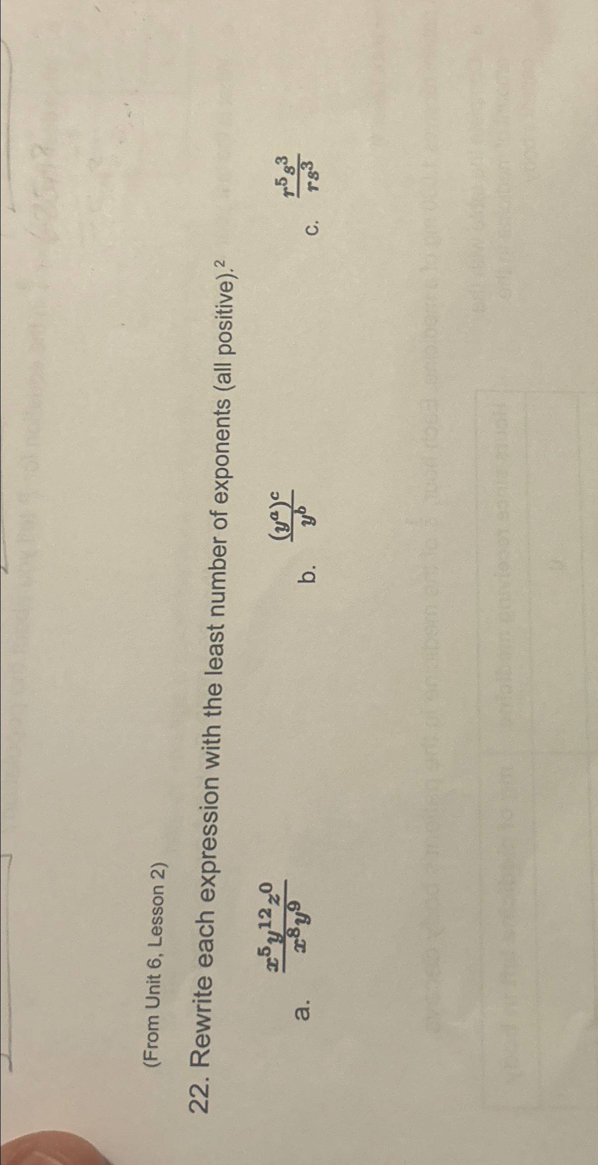 Solved (From Unit 6, ﻿Lesson 2)22. ﻿Rewrite each expression | Chegg.com