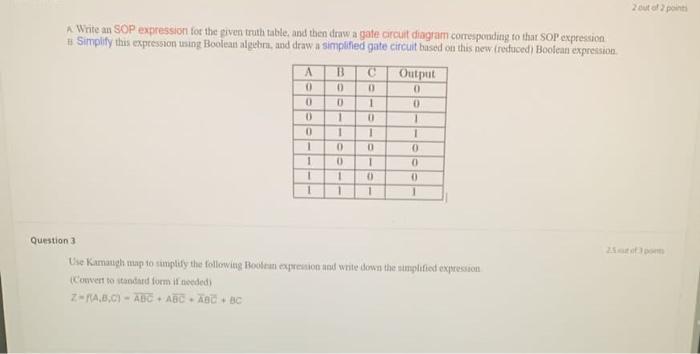 Solved 20 Pont A Write An Sop Expression For The Given Truth 2394