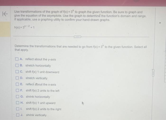 Solved Use transformations of the graph of f(x)=3x to graph | Chegg.com