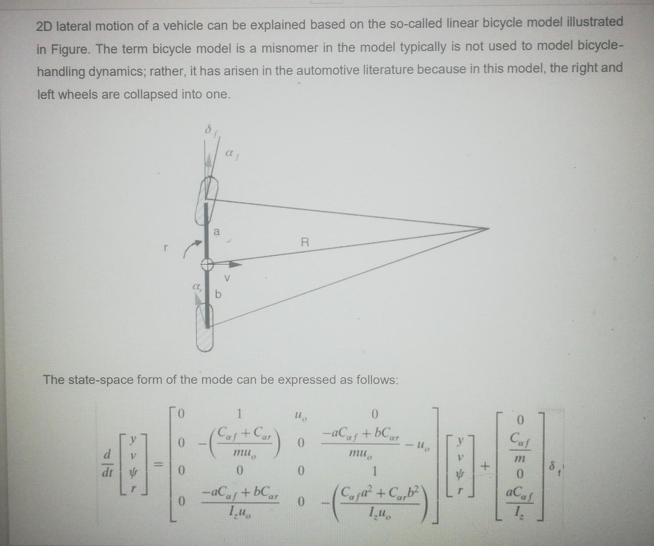 Solved 2D lateral motion of a vehicle can be explained based | Chegg.com